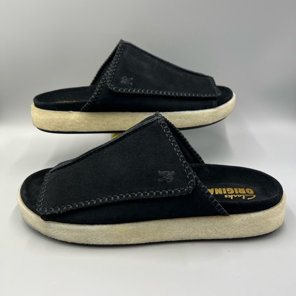 Clarks | Shoes | Clarks Originals Black Suede Overleigh Slide Sandals ...